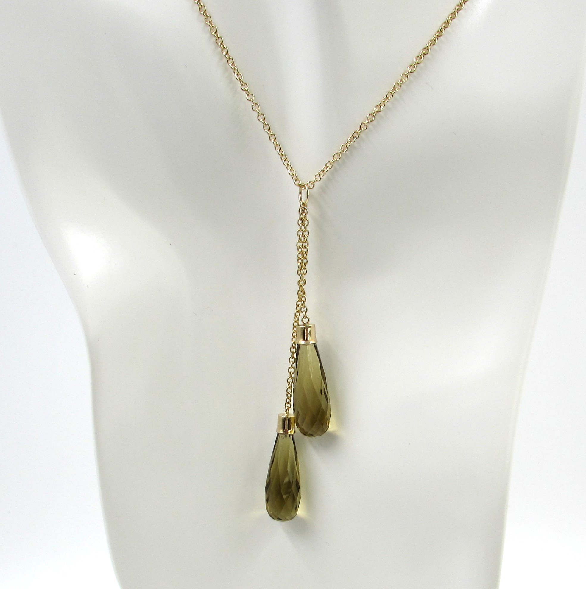14Kt Yellow Gold Cable Chain Necklace with "Lemon" Quartz Briolette ...