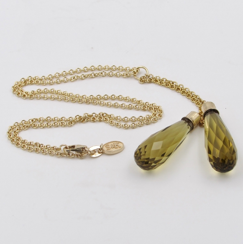14Kt Yellow Gold Cable Chain Necklace with "Lemon" Quartz Briolette ...