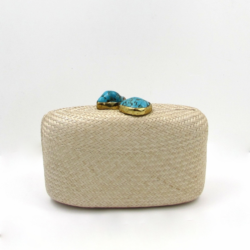 Ivory Buntal Bag with Turqouise Stones By Marjorie Bloom Collection - S ...