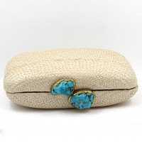 Ivory Buntal Bag with Turqouise Stones By Marjorie Bloom Collection - S ...