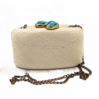 Ivory Buntal Bag with Turqouise Stones By Marjorie Bloom Collection - S ...