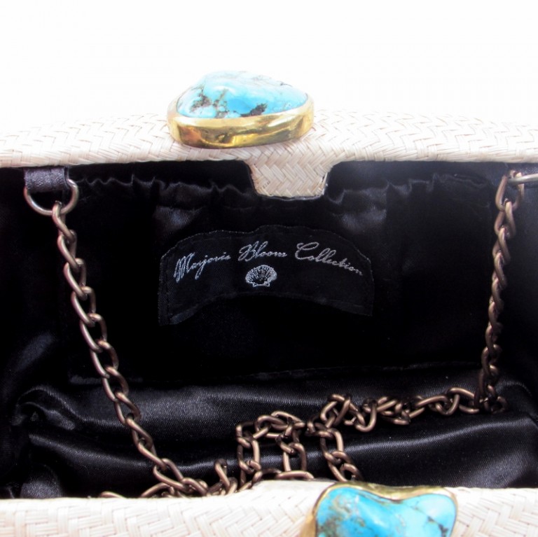 Ivory Buntal Bag with Turqouise Stones By Marjorie Bloom Collection - S ...