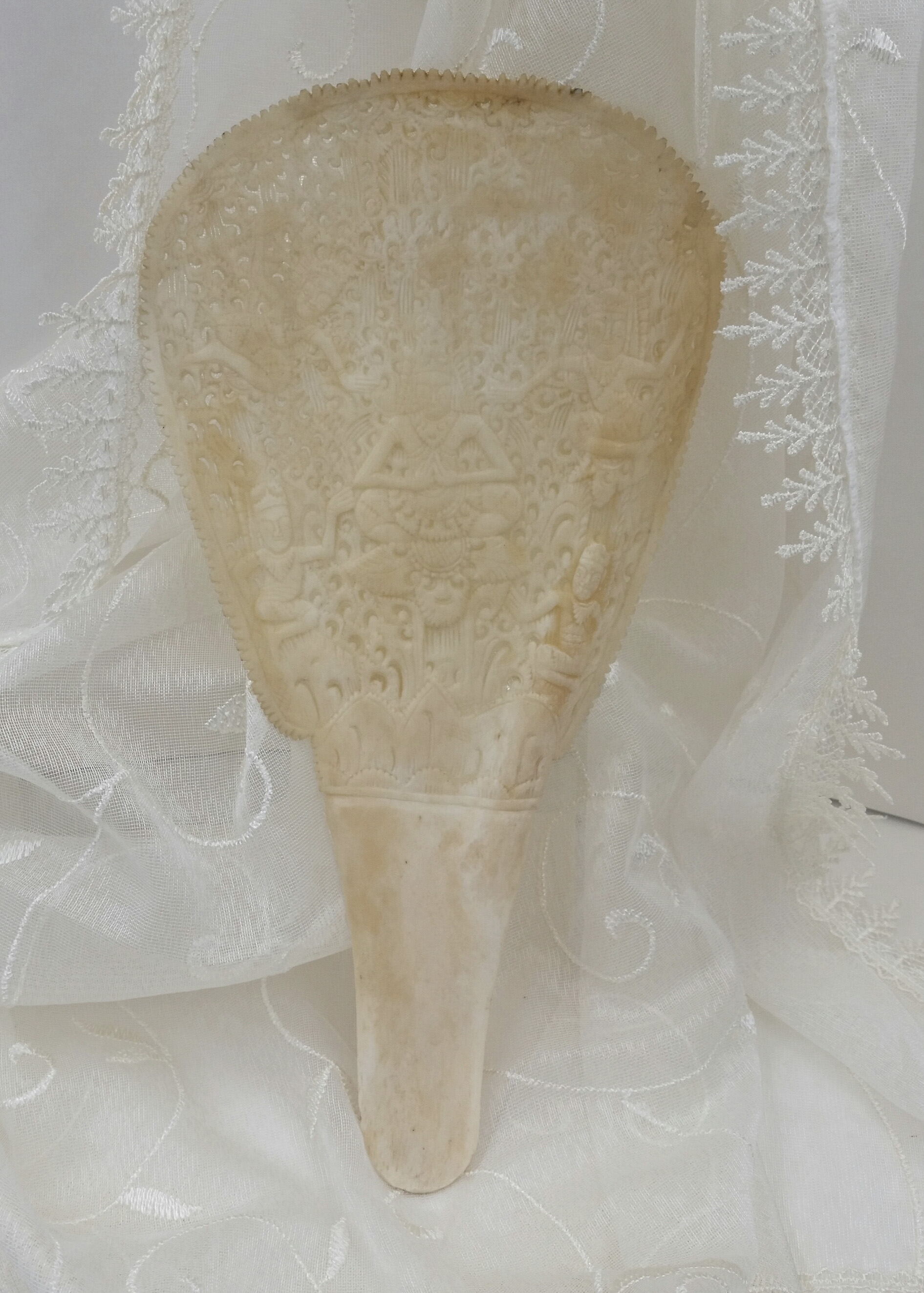 Vintage "Far East" Carved Bone Hair Pick - S & K Ltd.