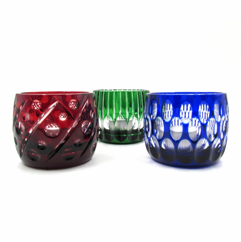 Faberge' Set of 3 Colored Crystal Votives - S & K Ltd.