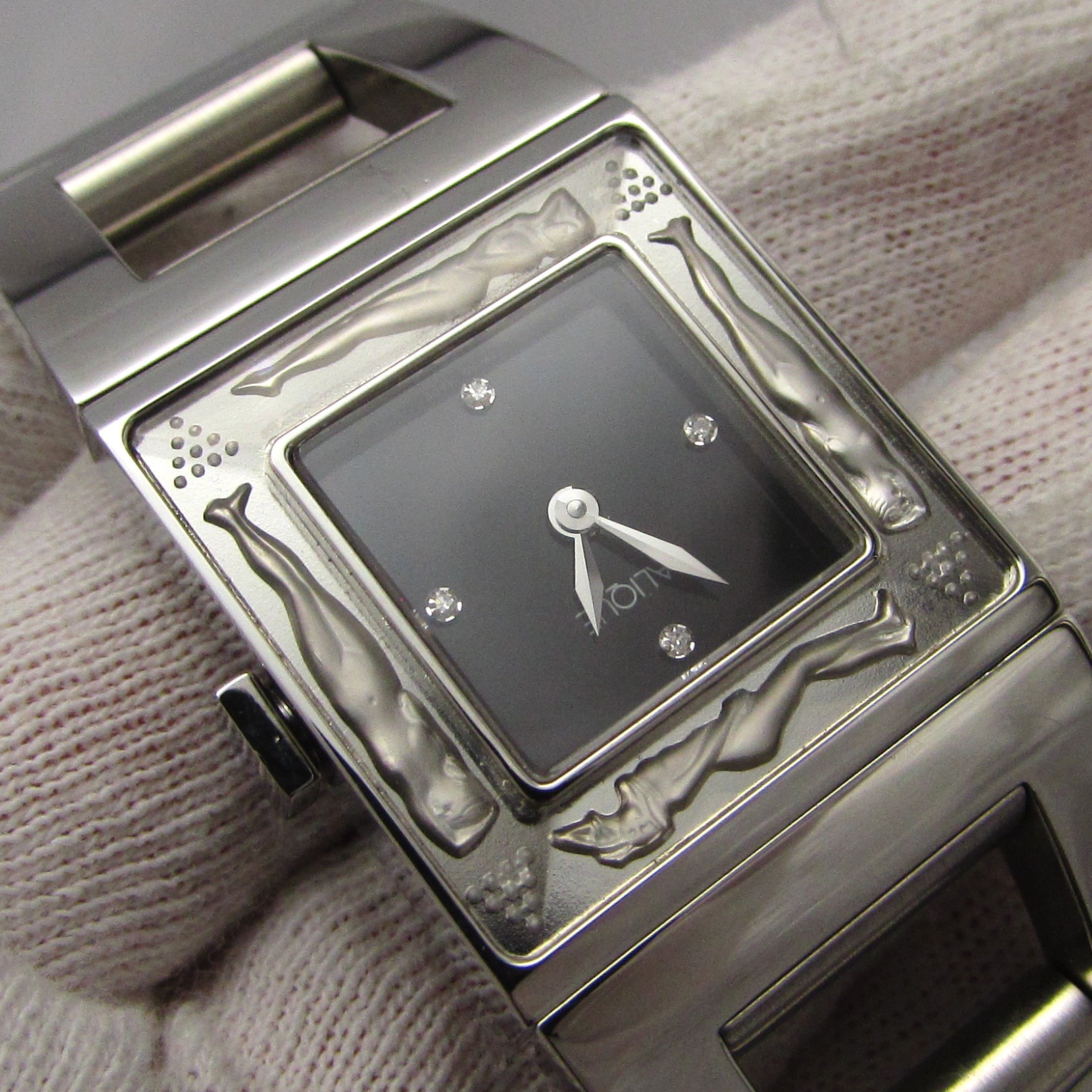 Lalique' "Bacchantes" Stainless Steel Watch with Black Face - S & K Ltd.