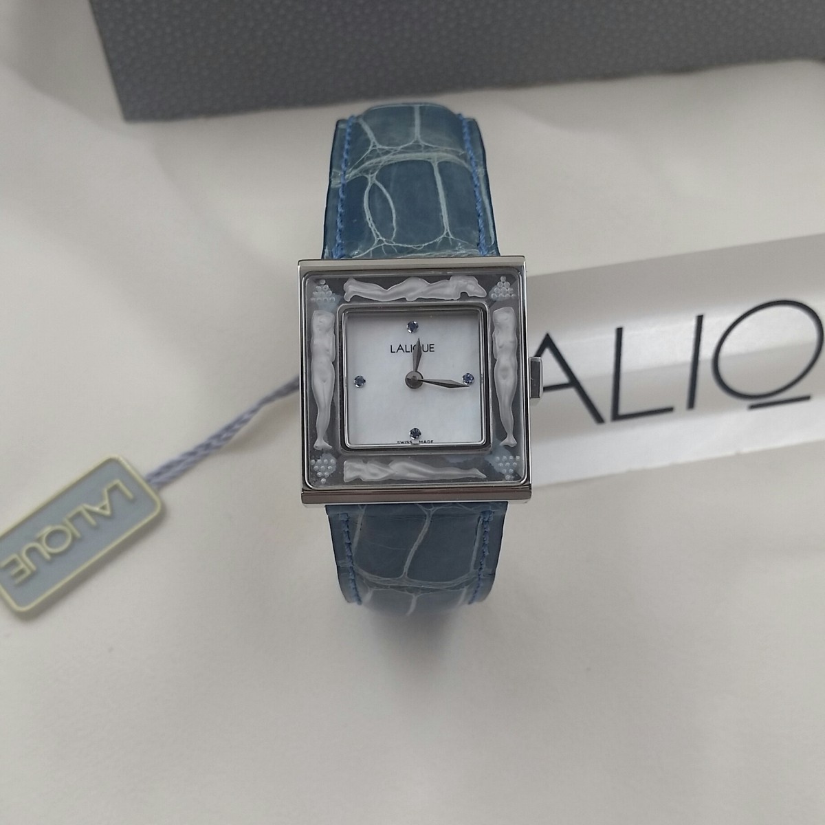 Lalique Bacchantes Stainless Steel Watch with Blue Crocodile Band - S ...