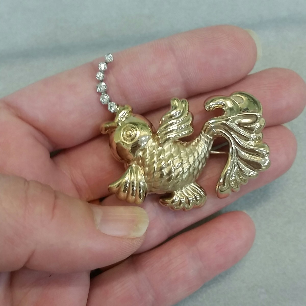 "Fancy Fish" Pin with Diamonds in 14 Karat Yellow Gold - S & K Ltd.