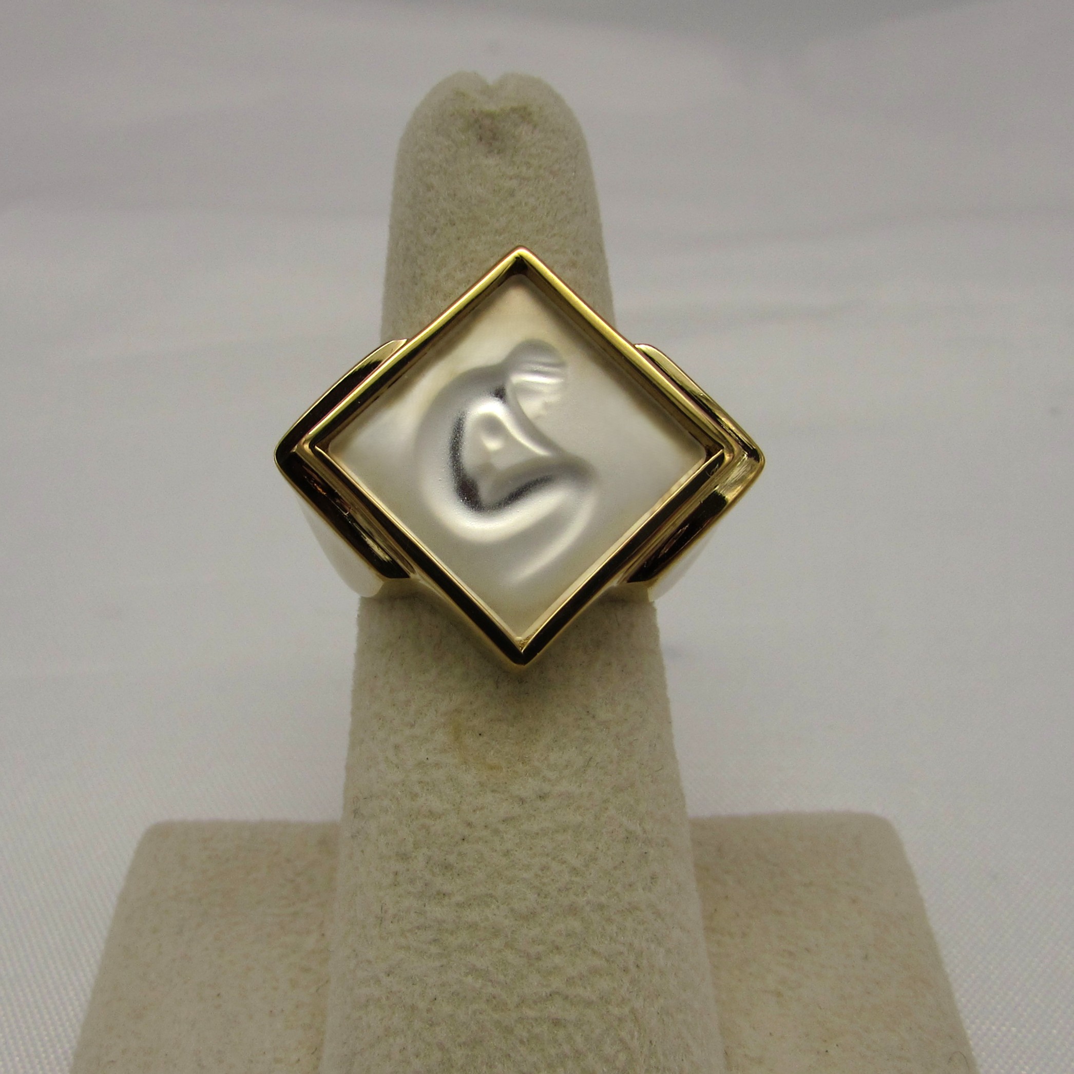 Lalique' Clear Crystal "Ondine" 18 KT Over Sterling Ring - S & K Ltd.