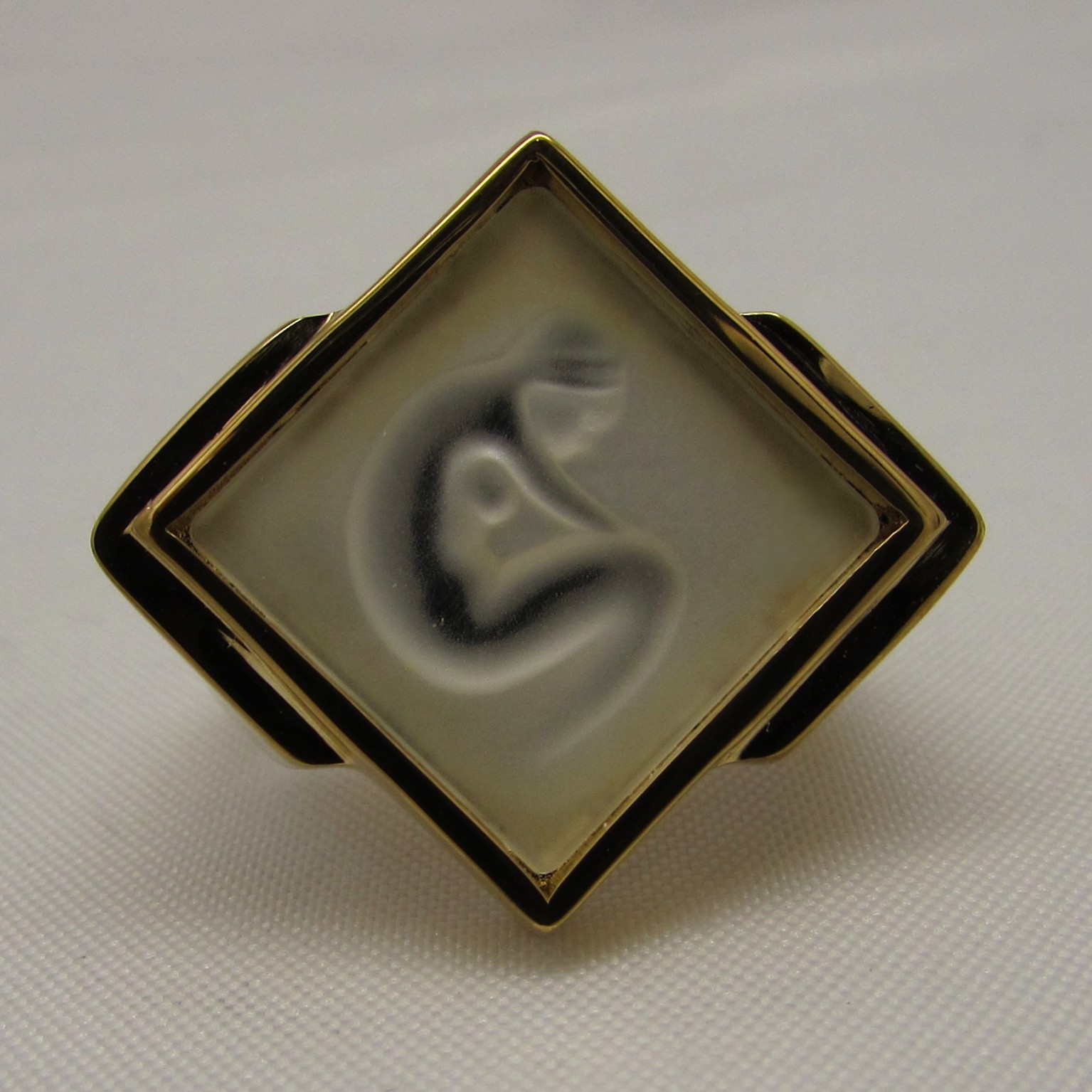 Lalique' Clear Crystal "Ondine" 18 KT Over Sterling Ring - S & K Ltd.