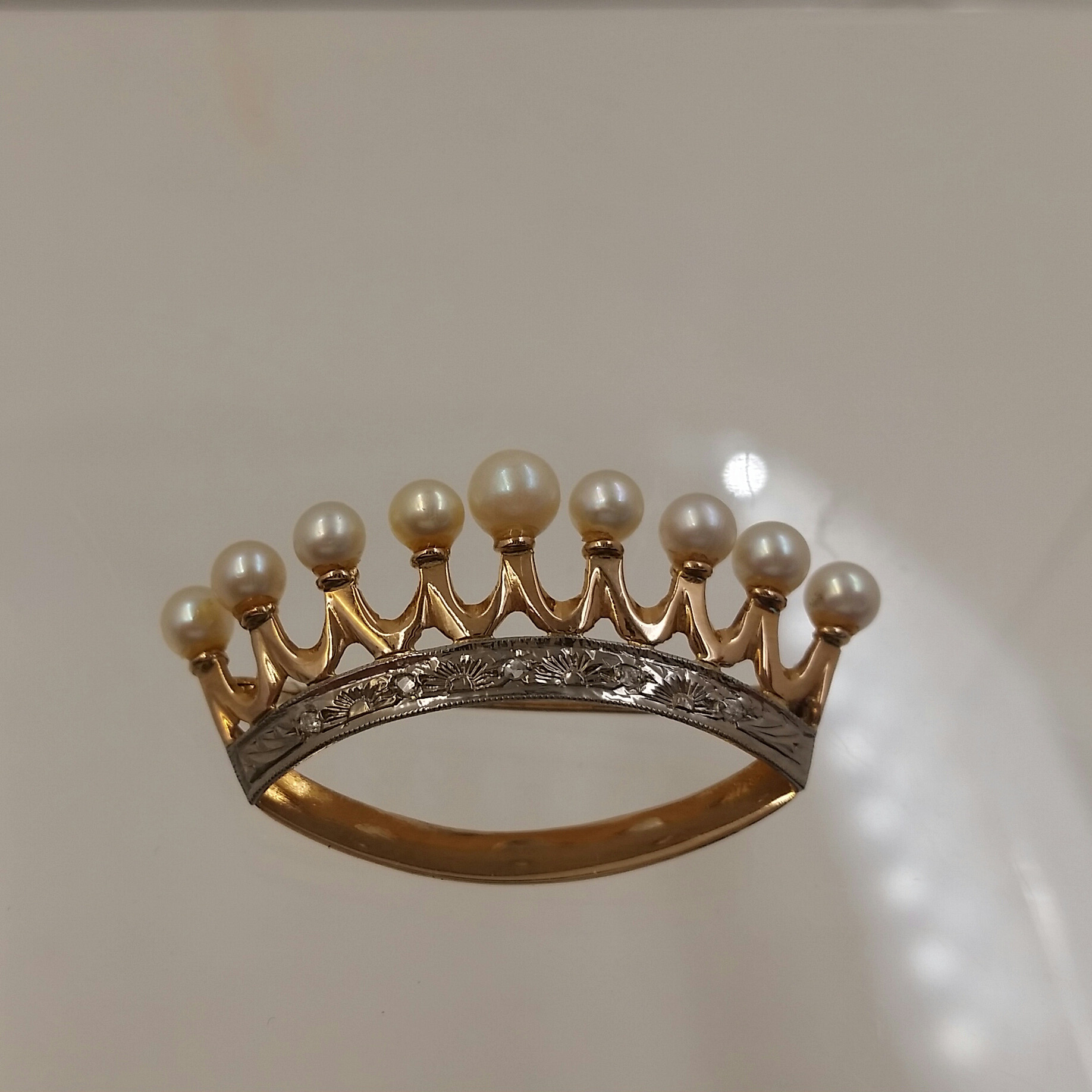 "Crown" Lapel Pin-14 Karat with Pearls & Diamond - S & K Ltd.