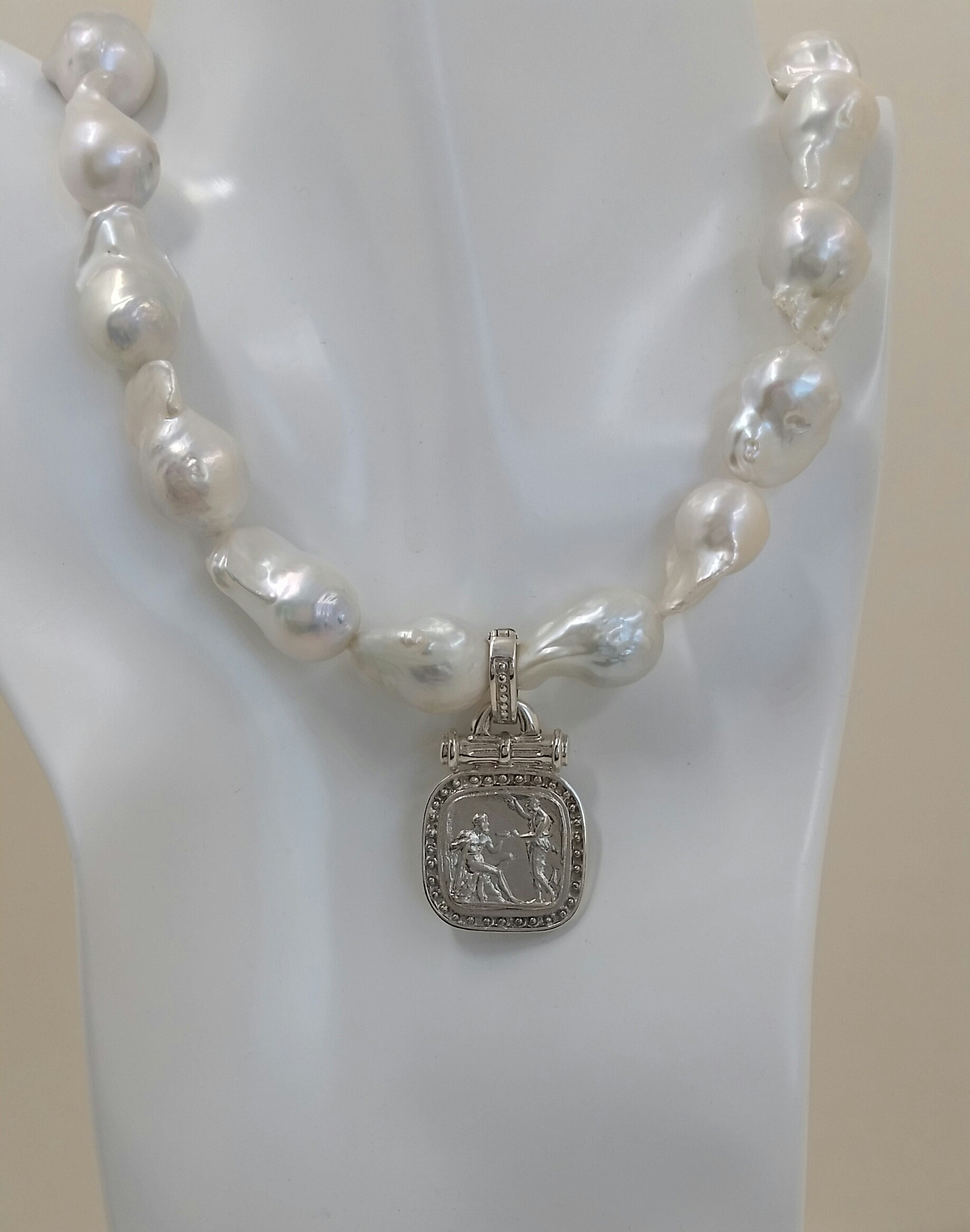 LG Baroque Fresh Water Pearl Necklace with Sterling "Roman" Scene ...