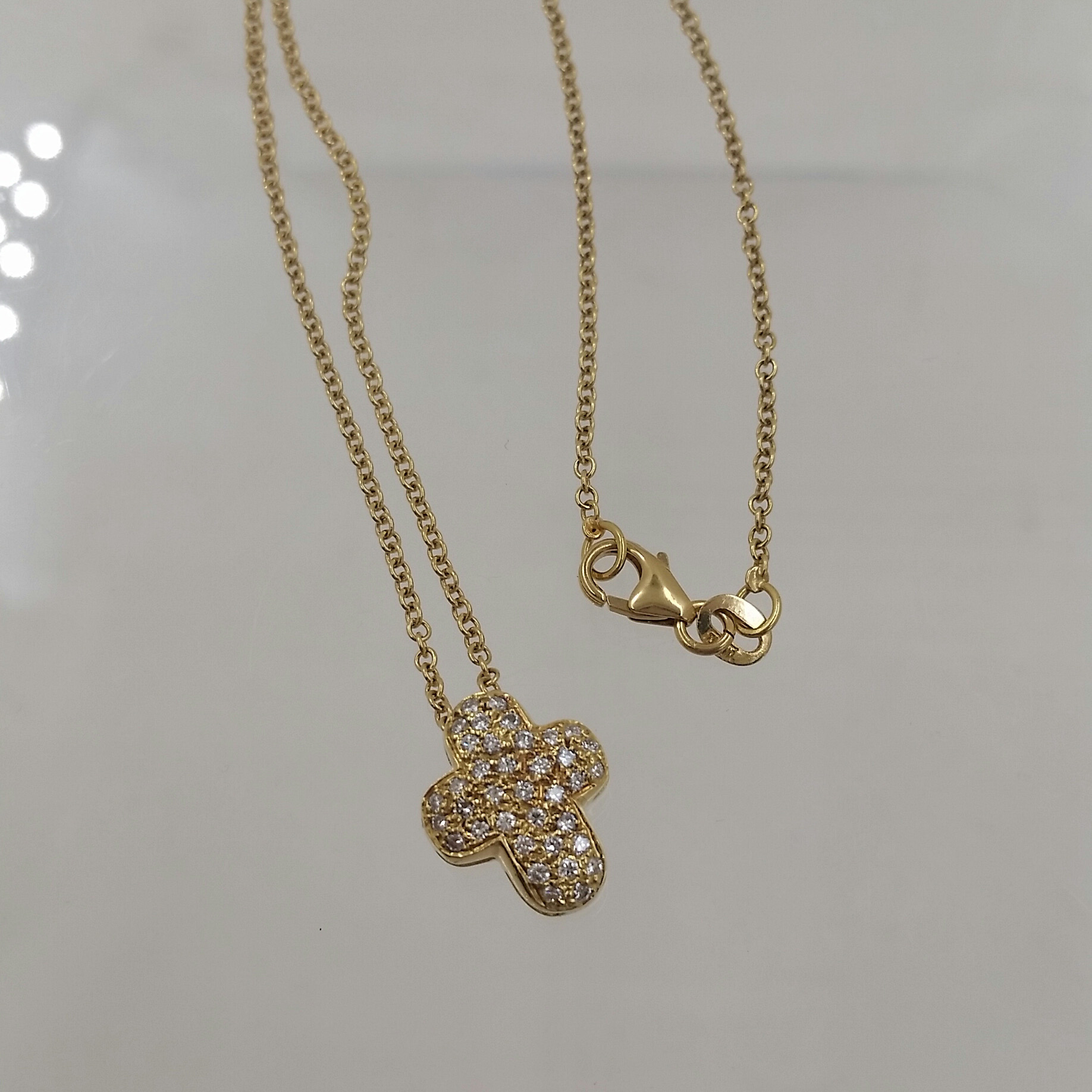 18 Karat Yellow Gold Diamond Pave' Set Cross Pendant Chain Necklace - S ...