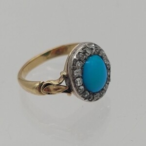 Georgian Turquoise & Rose Cut Diamond Ring - S & K Ltd.