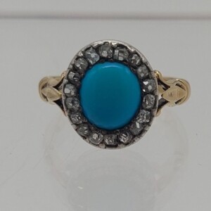 Georgian Turquoise & Rose Cut Diamond Ring - S & K Ltd.